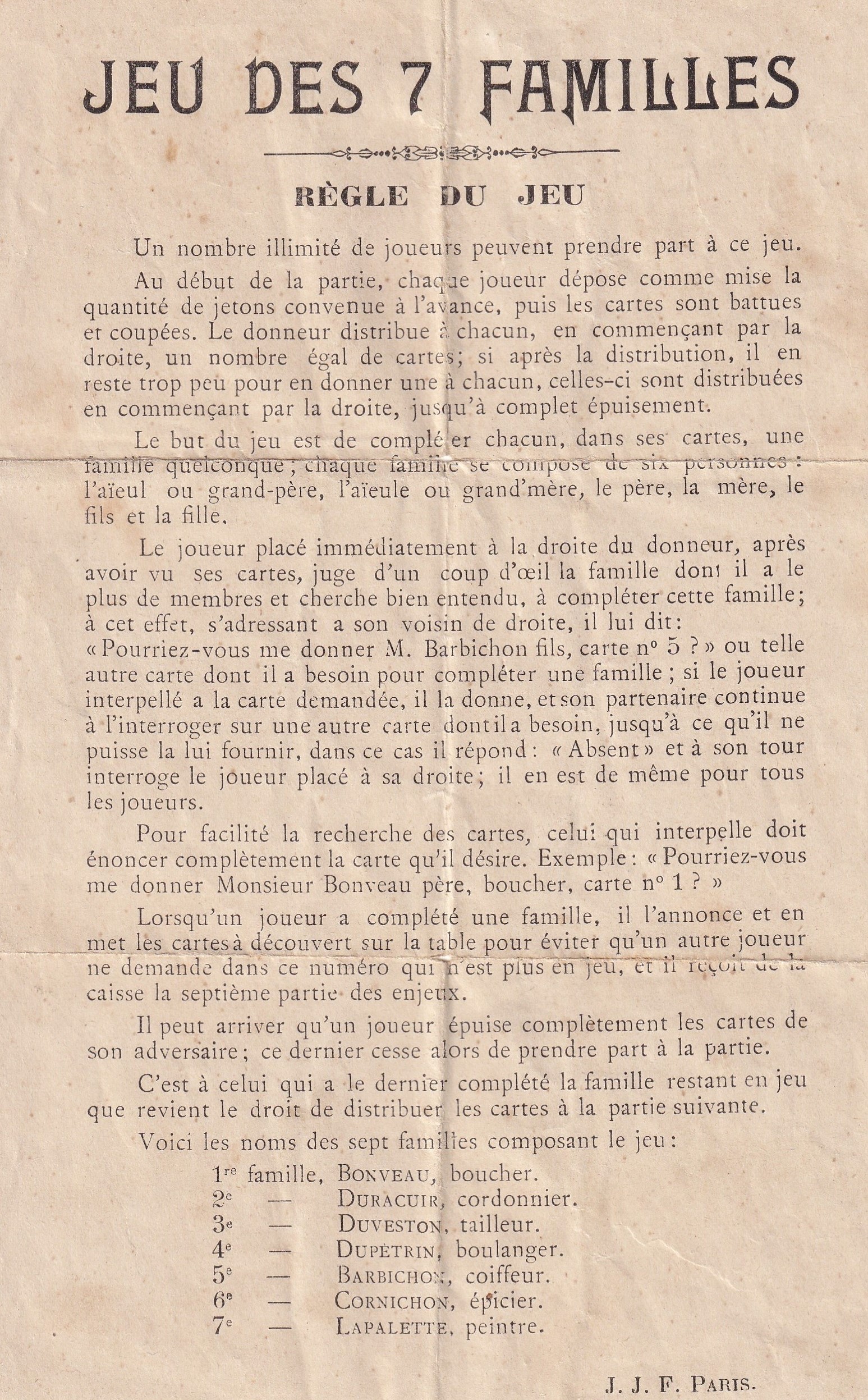 Jeux des 7 familles; - LudoCollec